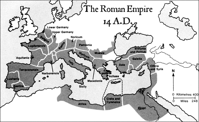 Map of the Roman Empire in 14 AD (Bible History Online)