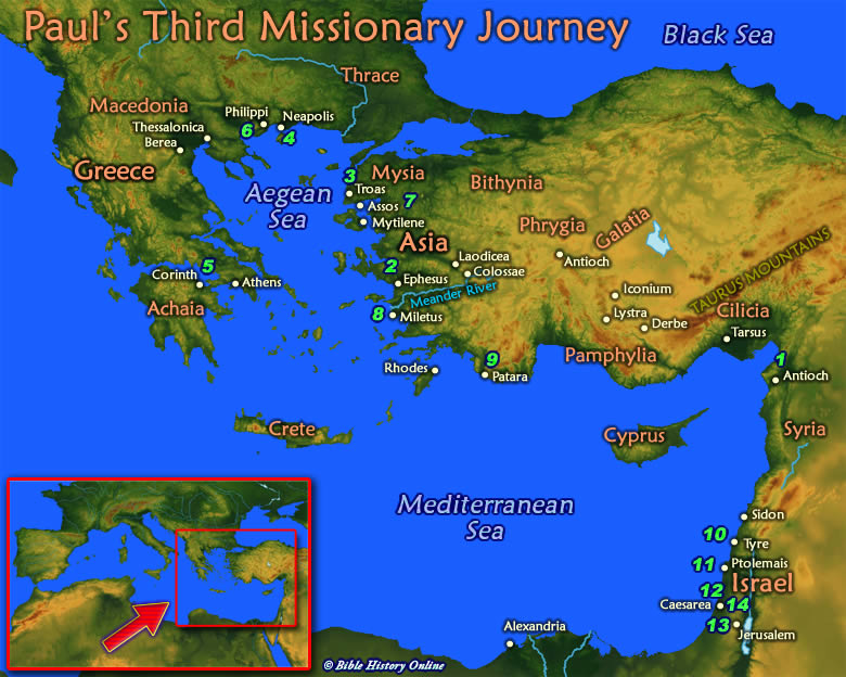 Map of Paul's Missionary Journeys (Free Bible)